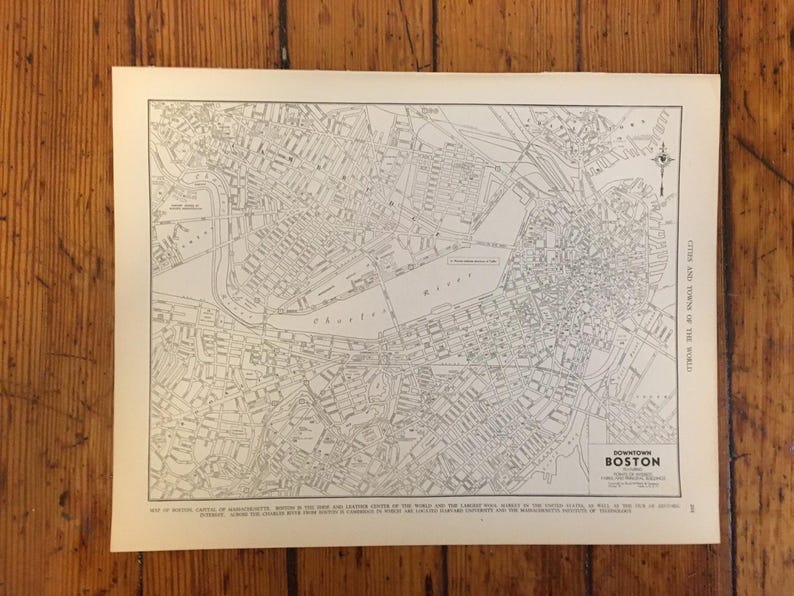 Vintage Boston Map Atlas Page From 1939, Antique Massachusetts Travel ...