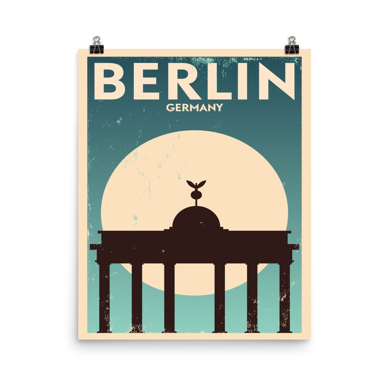 Berlin Travel Poster with Brandenburg Gate Retro Berlin Print | Etsy