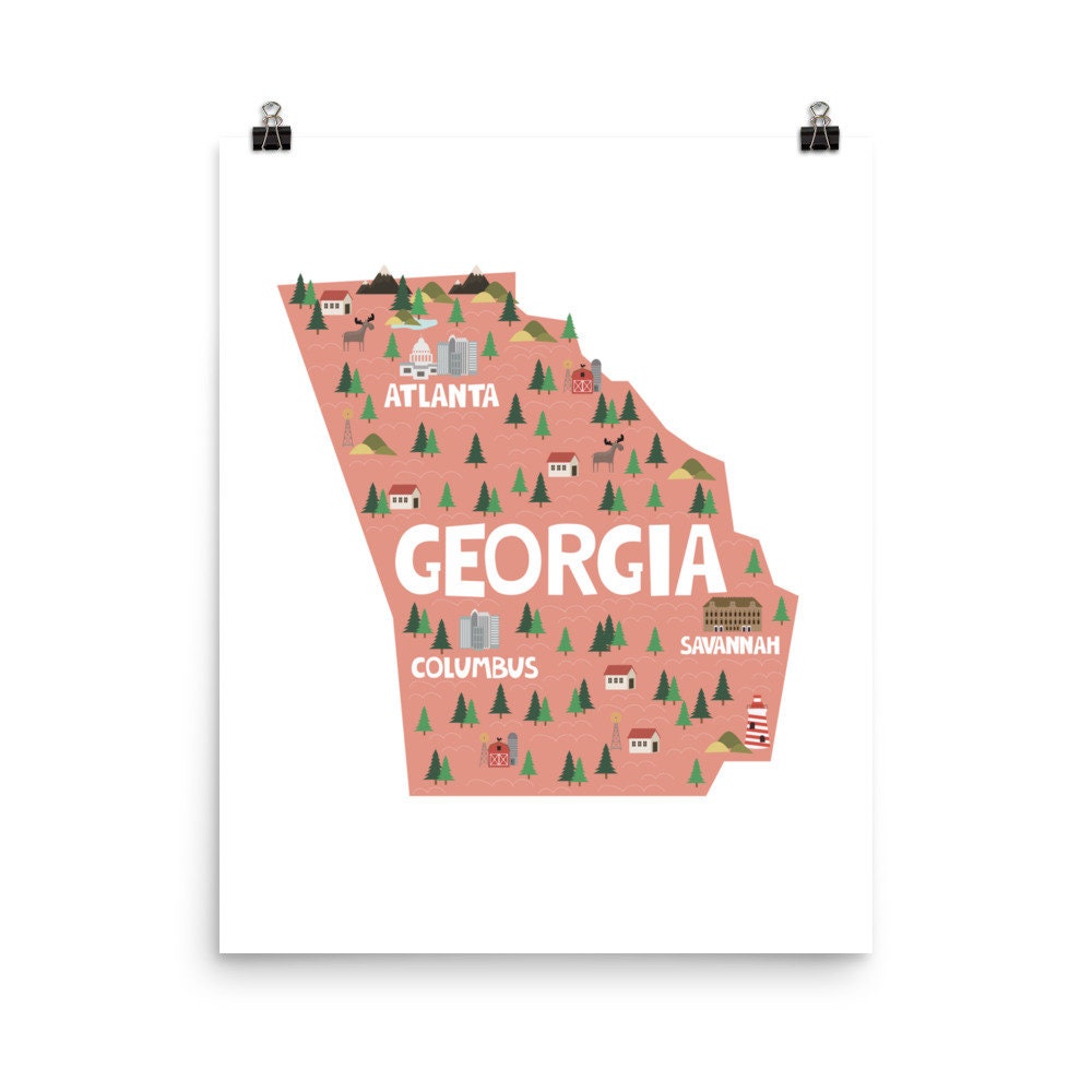 Georgia Map Print State Wall Art Nursery Room State Poster | Etsy