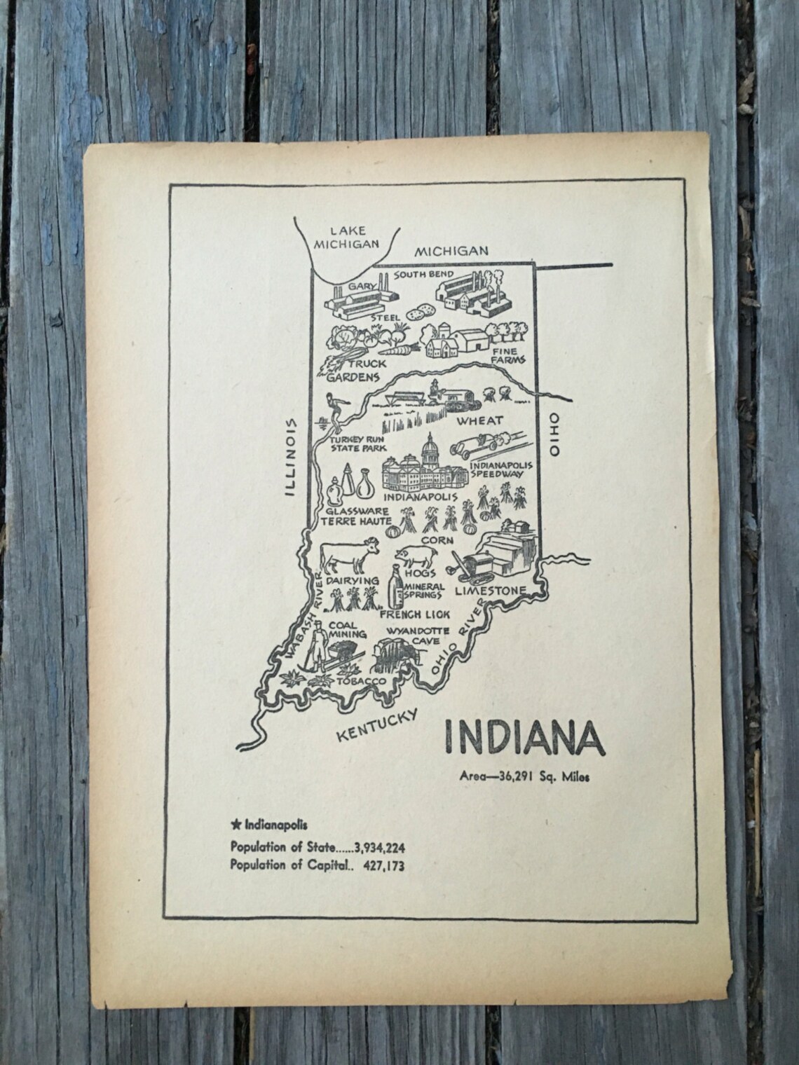 Indiana Map Coloring Book Page / Vintage Map Art / State Wall | Etsy