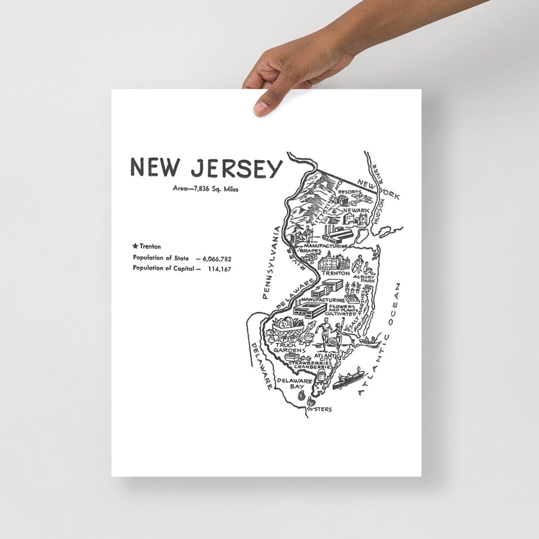 Vintage New Jersey Map Print, Rustic Wall Art - Etsy