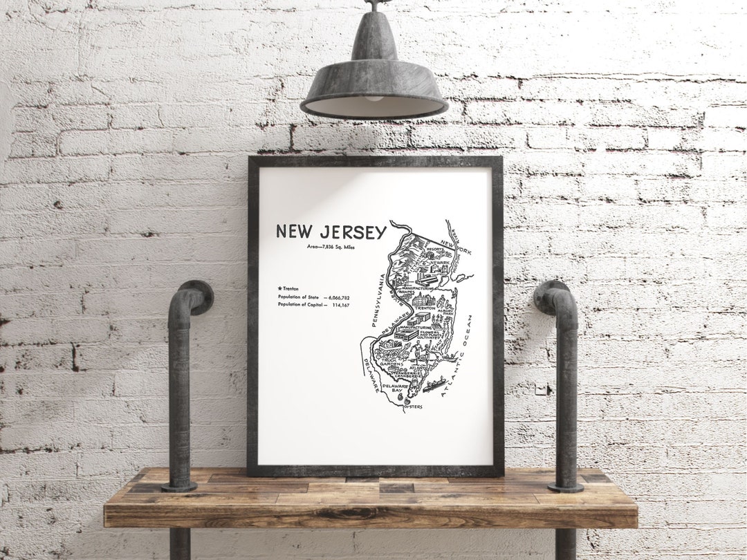 Vintage New Jersey Map Print, Rustic Wall Art - Etsy