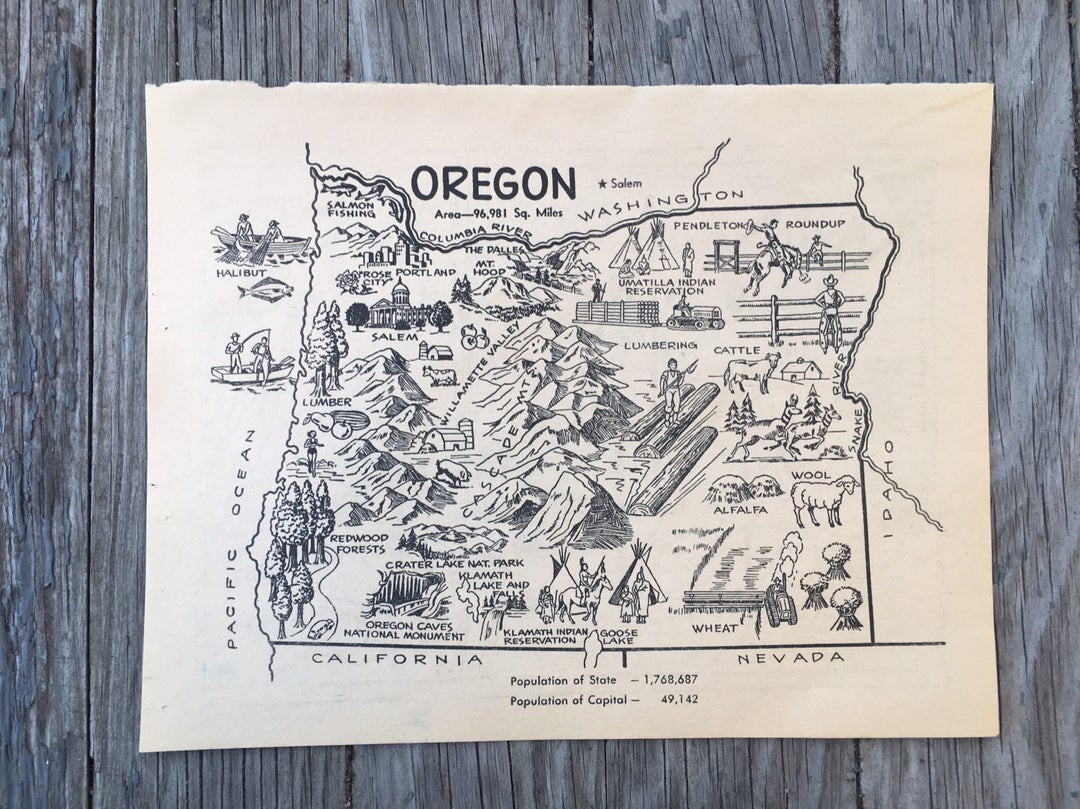 Vintage Oregon Map Coloring Book Page, Antique State Home Decor - Etsy