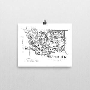 Vintage Washington State Map Poster, Washington Wall Art Travel Gift ...