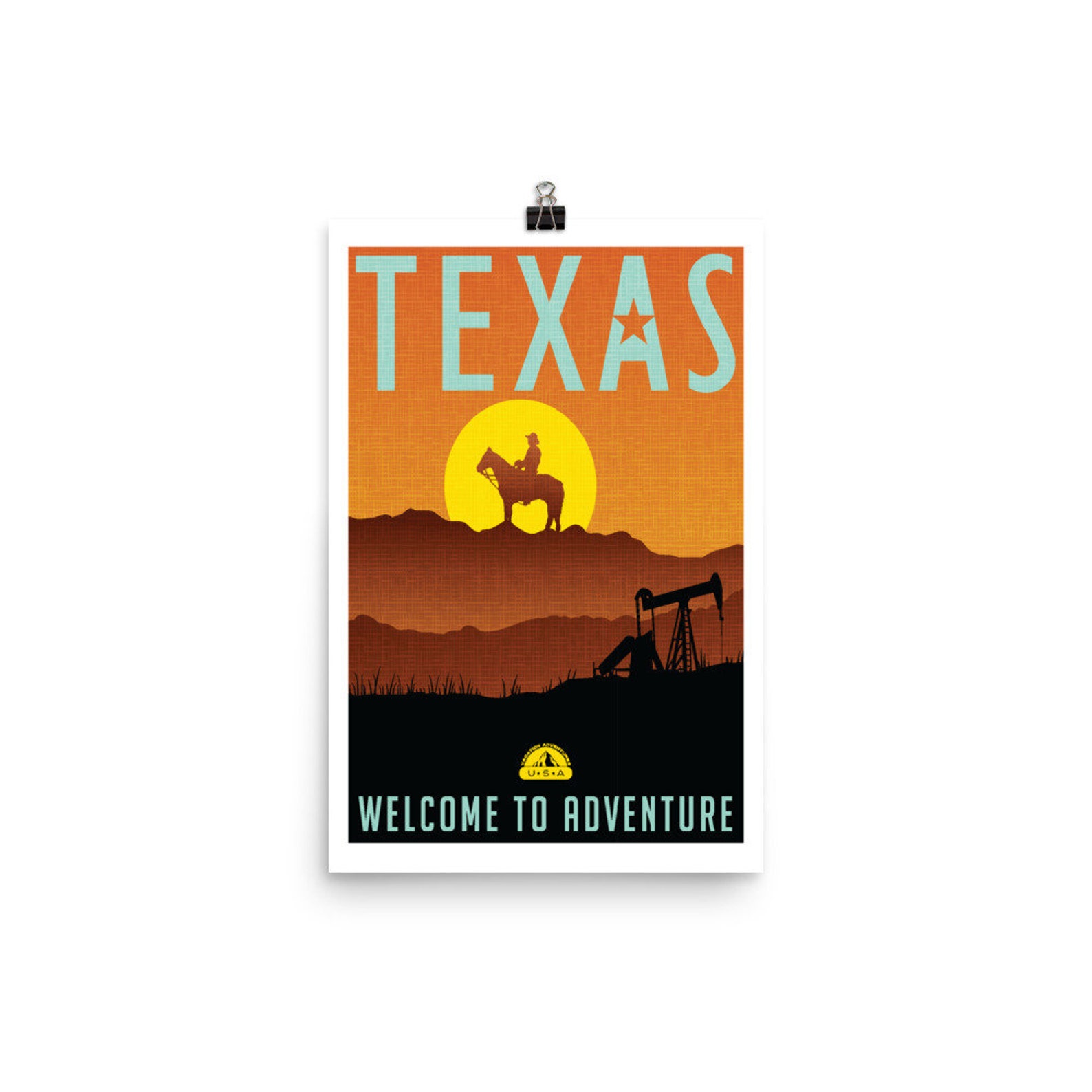 Texas Poster Travel Print Vintage Style Texas Art Western - Etsy