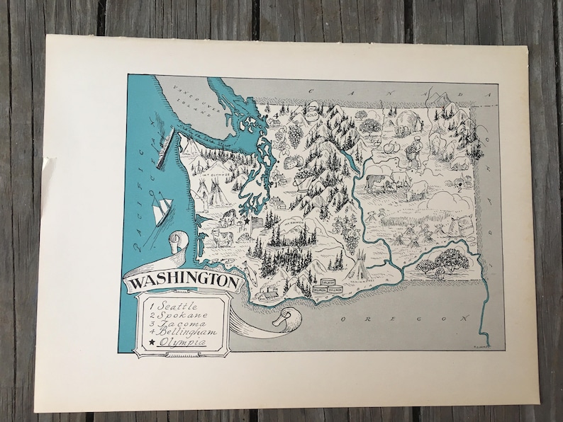 Vintage Map of Washington State Wall Decor 1930s Antique - Etsy