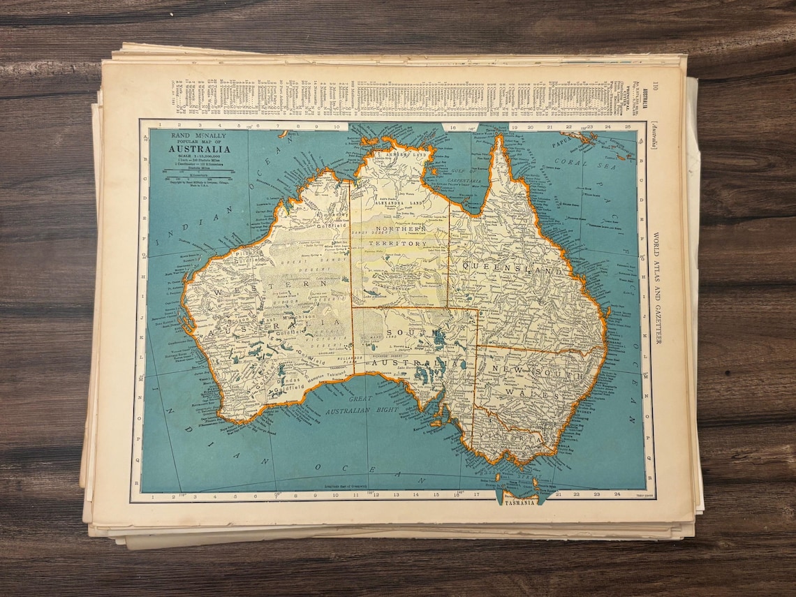 Antique Australia Map, 1939 Atlas Page Country Wall Art - Etsy