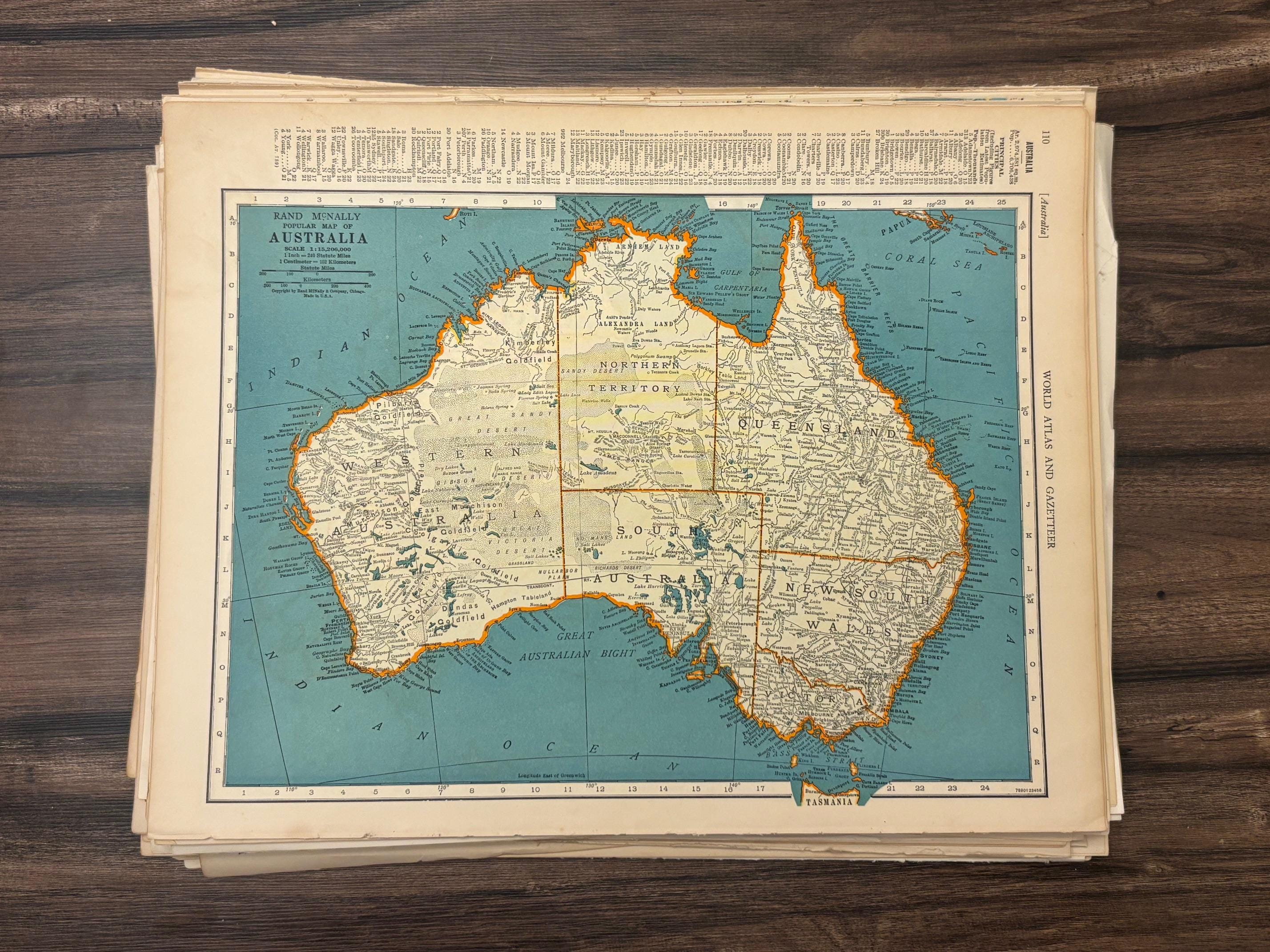 Antique Australia Map, 1939 Atlas Page Country Wall Art - Etsy