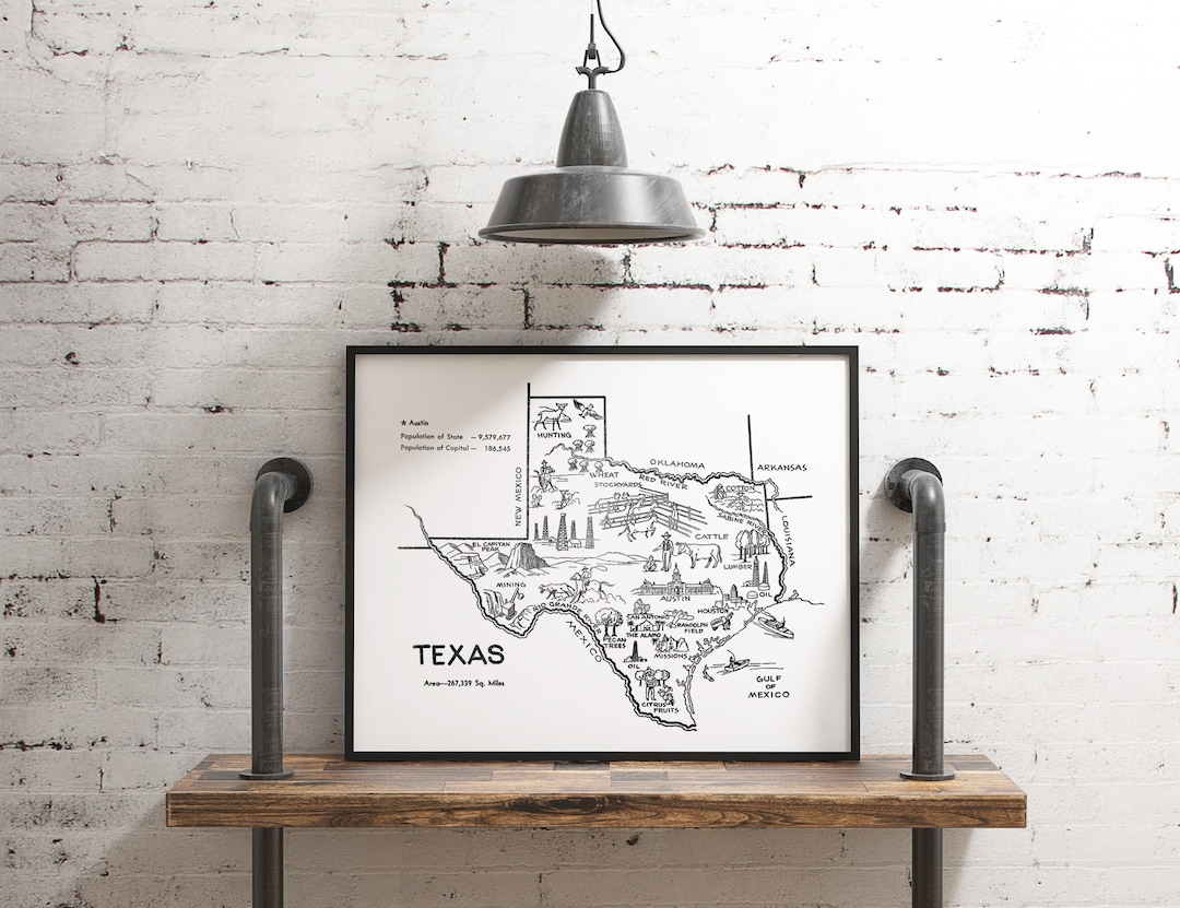 Texas Map State Wall Art Print Vintage Poster Kids Decor - Etsy