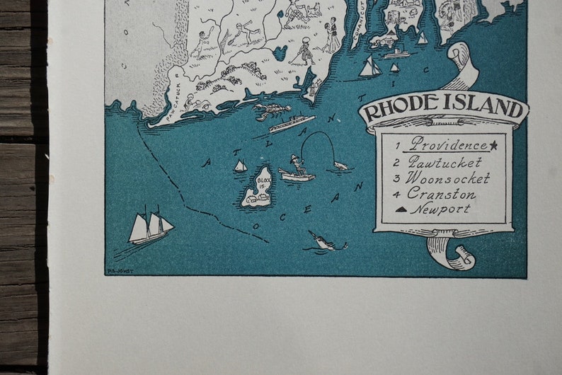 Vintage Rhode Island Map Art 1930s State Wall Decor Antique - Etsy