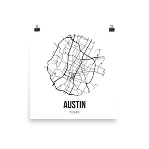 Austin Print, City Map of Austin Texas Wall Art Print, Black and White ...