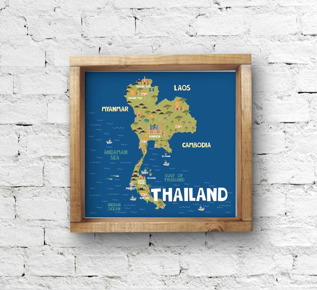 Thailand Map Poster Travel Wall Art, Southeast Asia Kids Nusery Decor ...