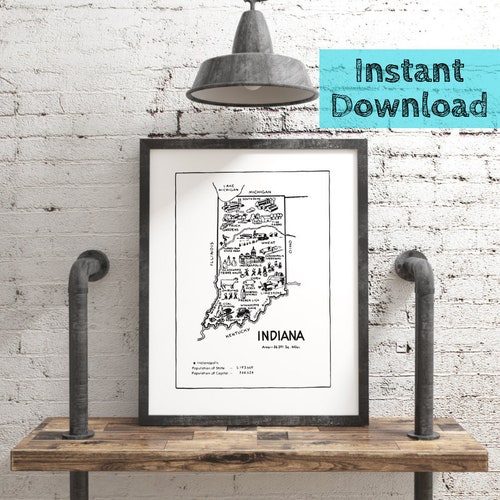 Printable Indiana State Art Print 8x10 Digital Wall Art Gift - Etsy
