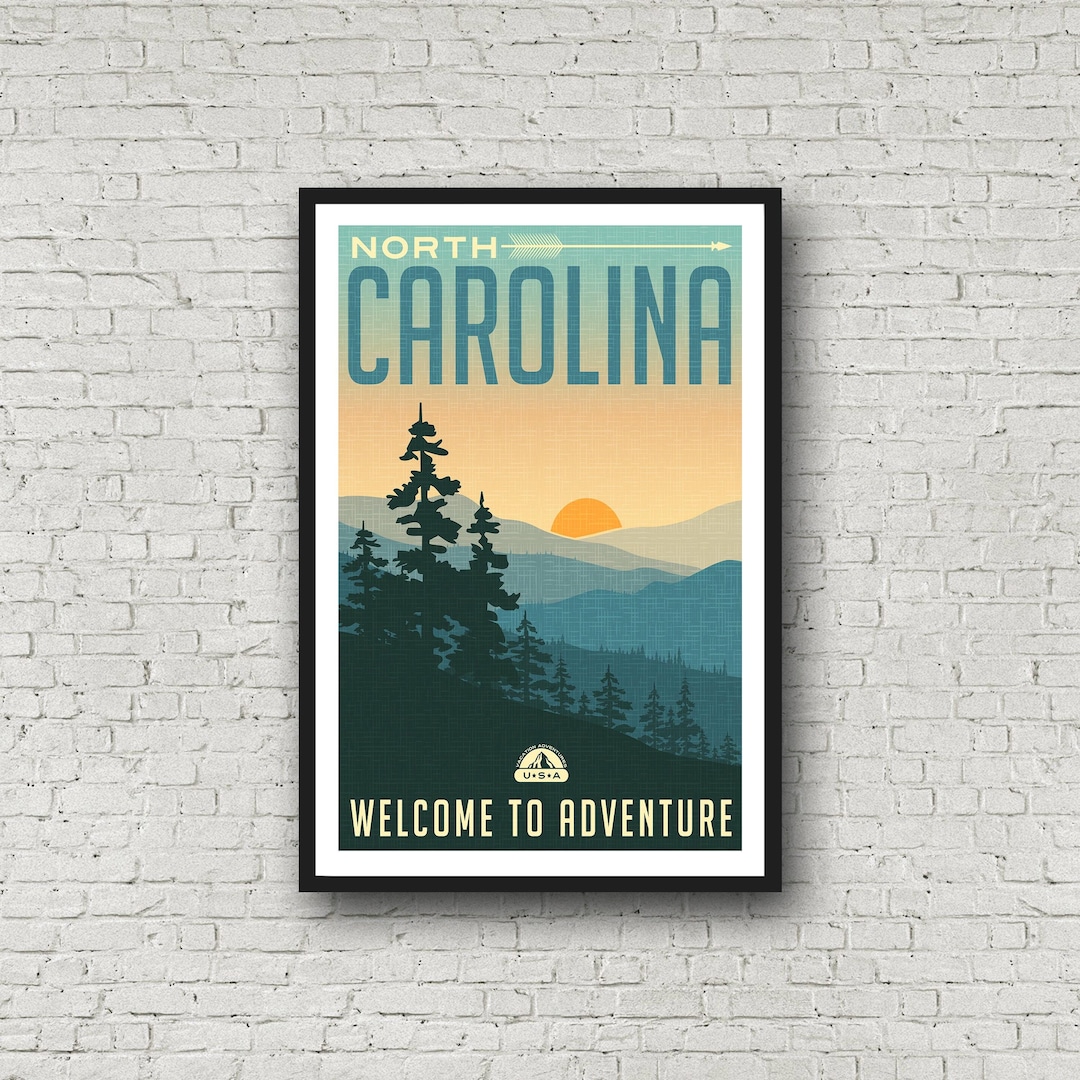 North Carolina Print Travel Poster, Vintage Style Home Decor - Etsy