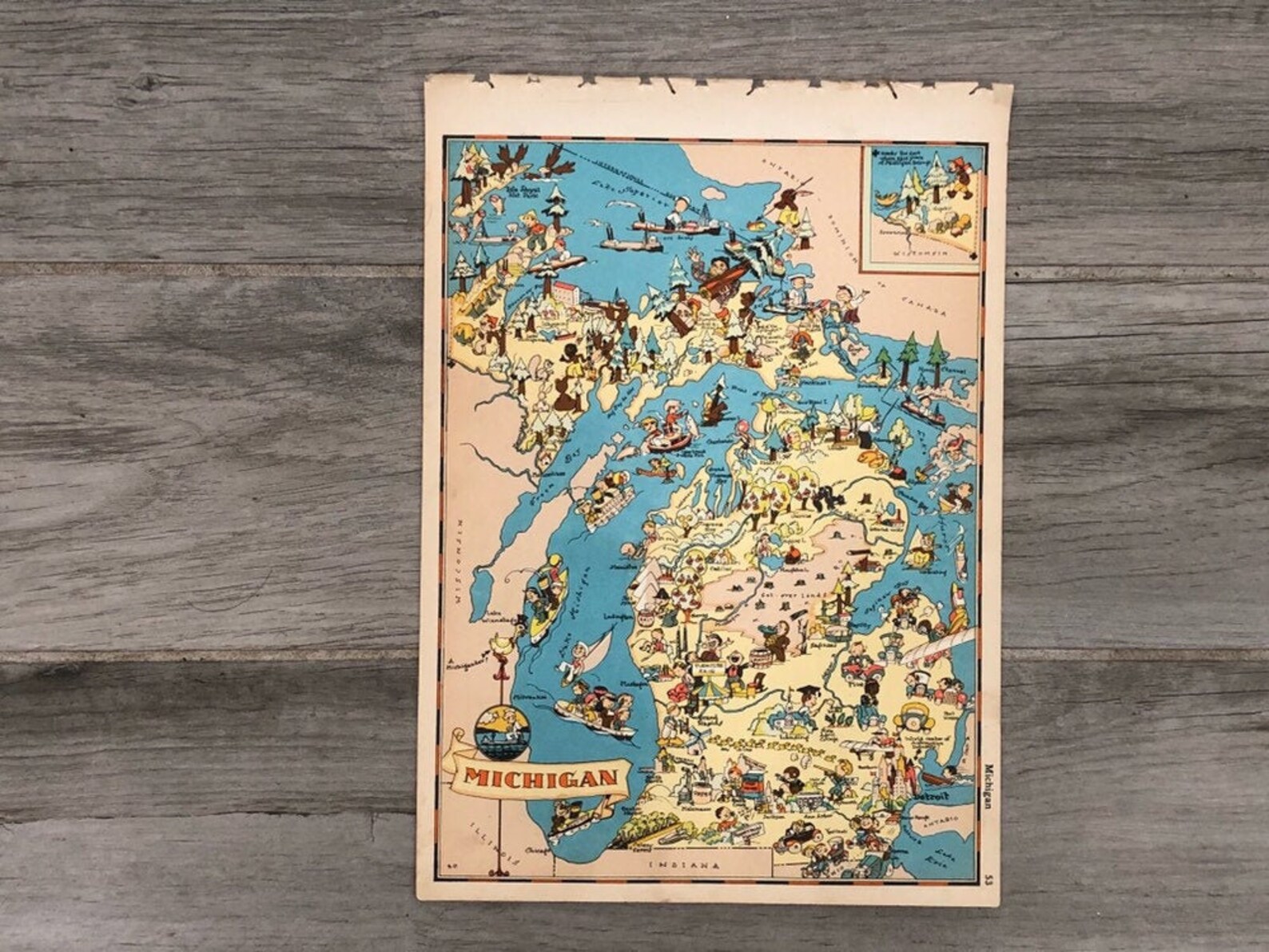 Michigan Map Illustration Vintage Michigan Art Cartoon Map - Etsy