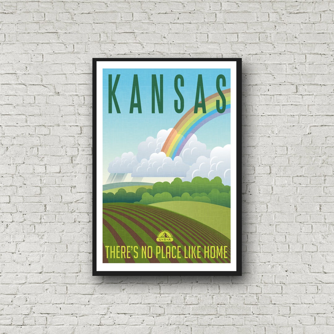 Kansas Art Travel Poster Vintage Style State Wall Art Kansas - Etsy