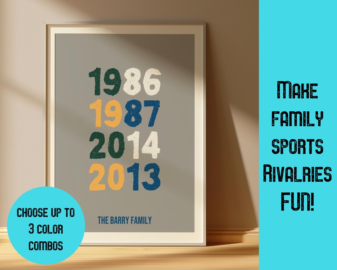 Family Birth Years Poster, Personalized Sports Rivalry PRINTABLE Art ...