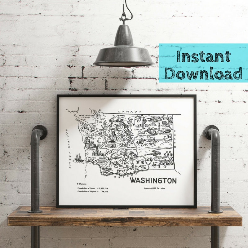 Map of Washington State - Etsy