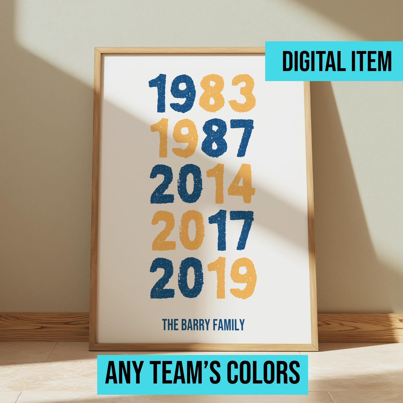 Family Birth Years Poster, Personalized Sports Rivalry PRINTABLE Art ...