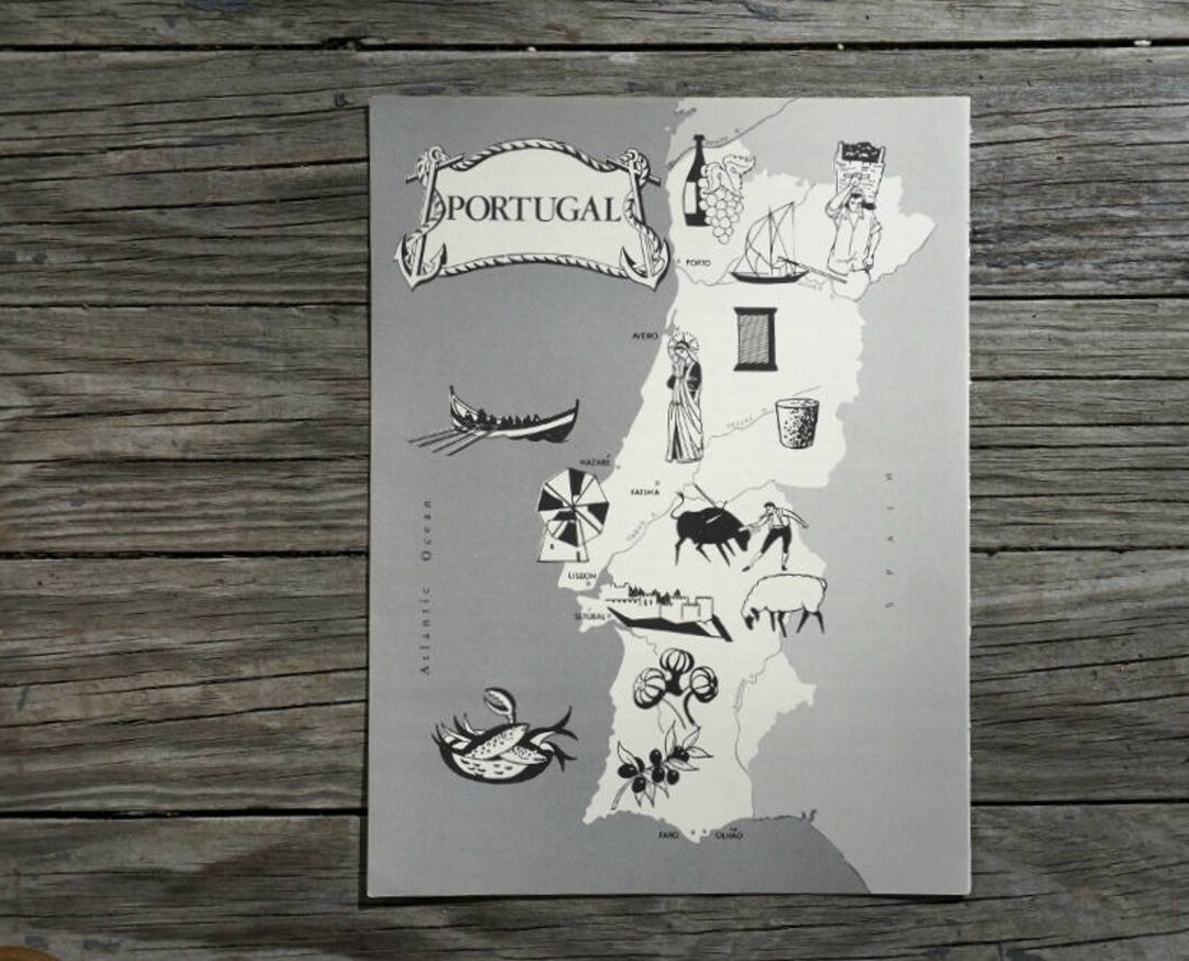 Vintage Portugal Map Art From 1960s, Kids World Travel Nursery Decor - Etsy