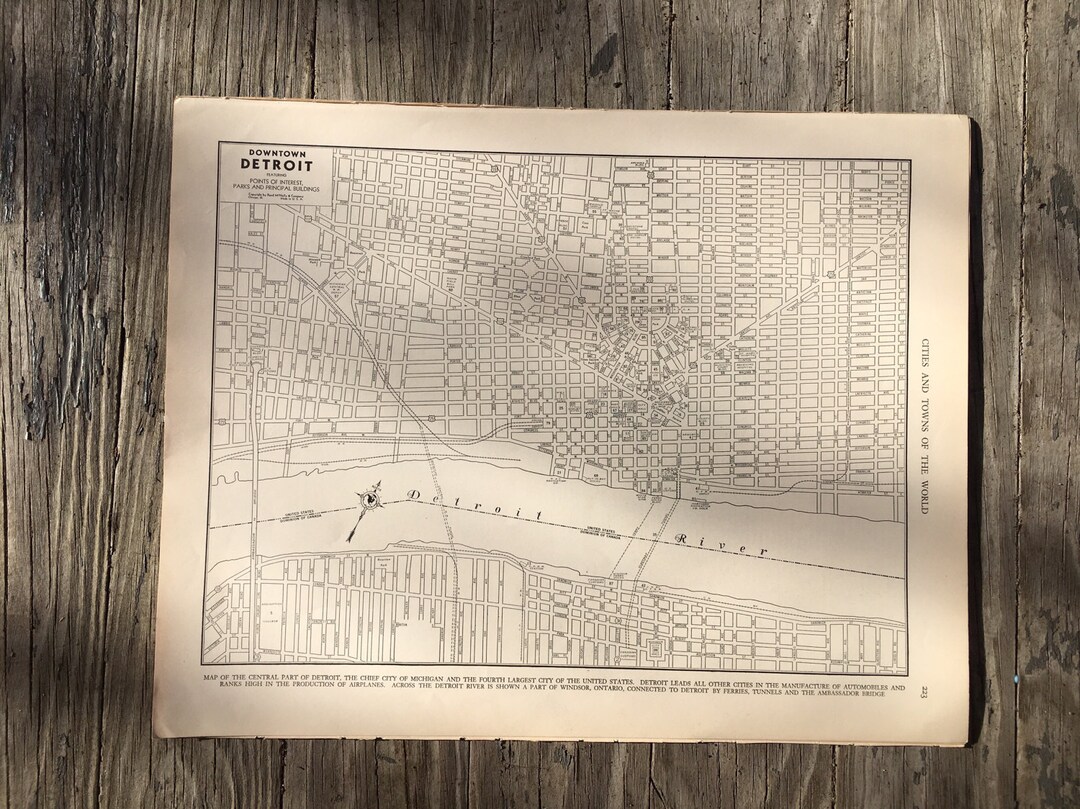Vintage Detroit Map From 1939, City of Detroit Michigan Art, Rustic ...
