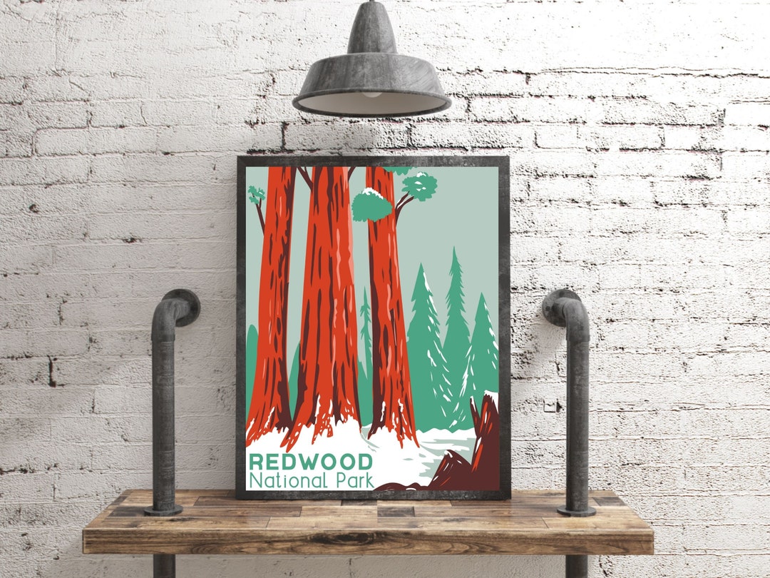 Redwood National Park Poster, California Gift Travel Print, Retro Wall ...