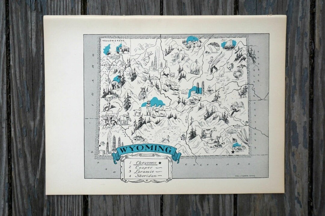 Vintage Wyoming Map Decor, State Map Wall Art, Old Map of Wyoming - Etsy