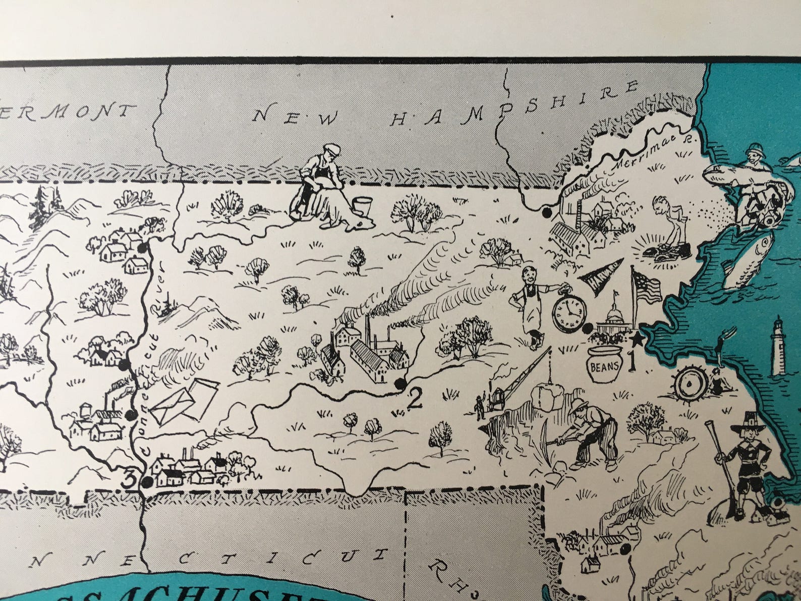 Massachusetts Map Art Vintage State Map Wall Art Old | Etsy