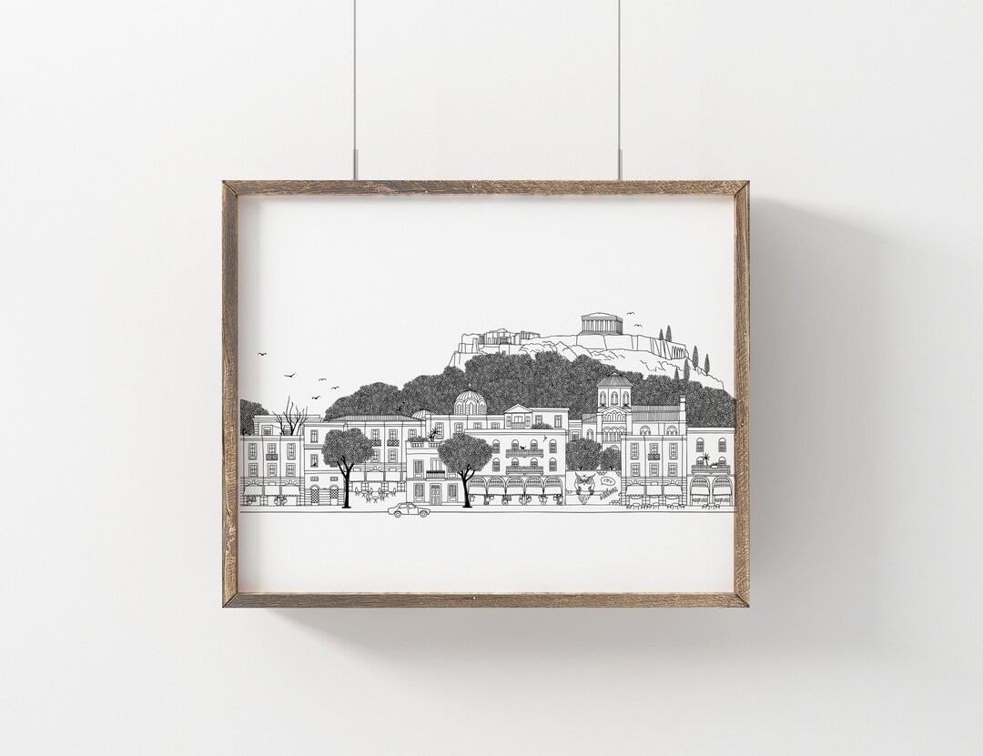 Athens Greece Skyline Drawing, City Wall Art Minimalist Home Decor - Etsy