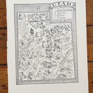Vintage Map of Utah Art From the 1950s, State Travel Gift - Etsy