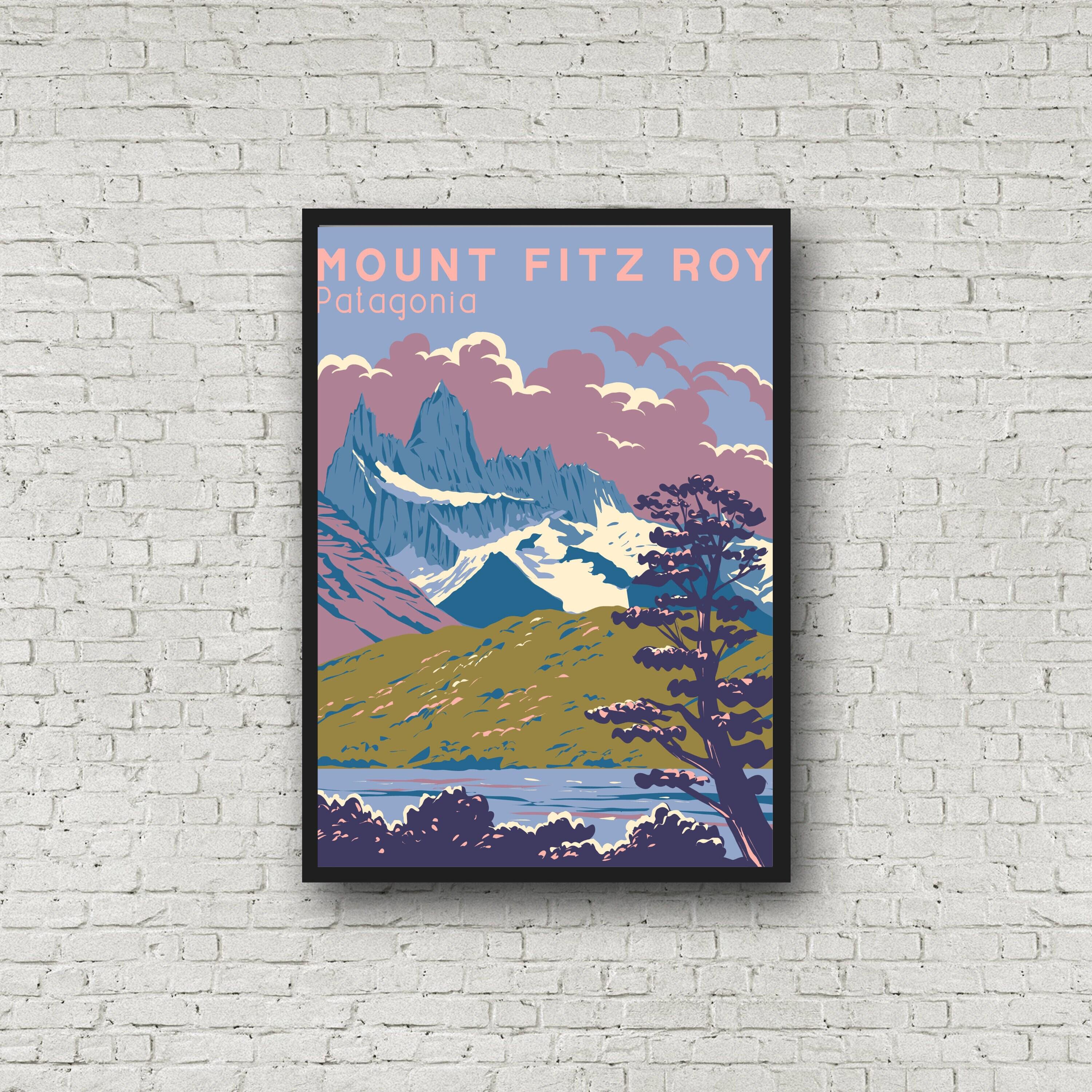 Mount Fitz Roy Art Print, Retro South America Travel Poster - Etsy