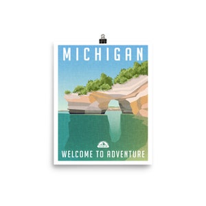 Pictured Rocks Michigan Poster Print, Vintage Upper Peninsula Wall Art ...