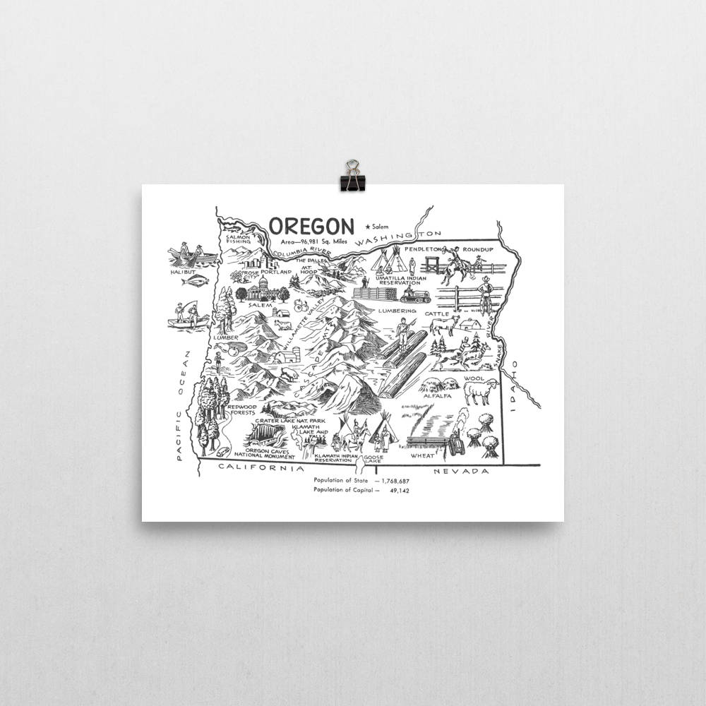 Oregon Map DIGITAL Printable Art, 1950s Oregon State Print Instant ...