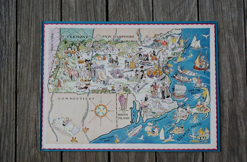 Vintage Massachusetts Map Decor Antique Map Wall Art - Etsy