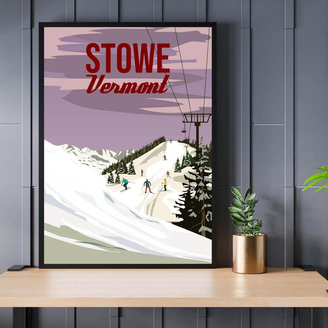Stowe Vermont Travel Poster, Vintage Ski Resort Wall Art - Etsy