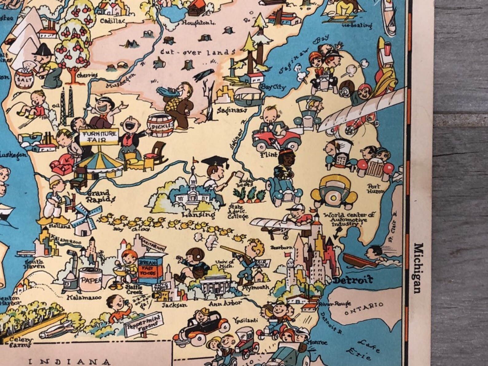Michigan Map Illustration Vintage Michigan Art Cartoon Map - Etsy