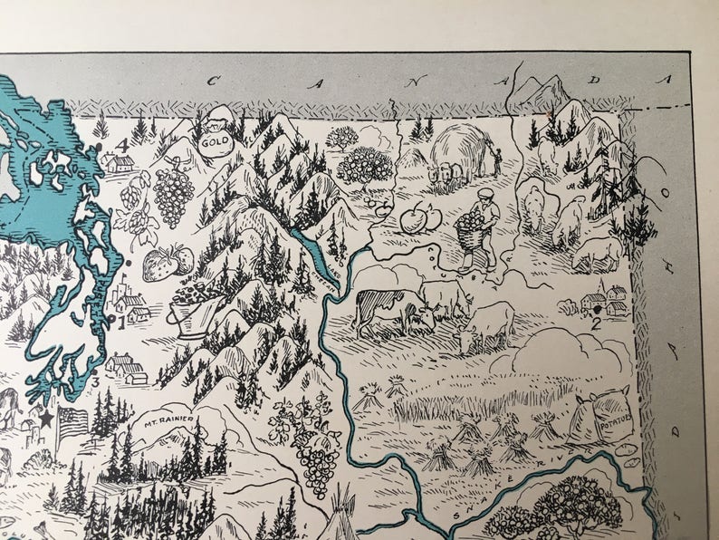 Vintage Map of Washington State Wall Decor 1930s Antique - Etsy