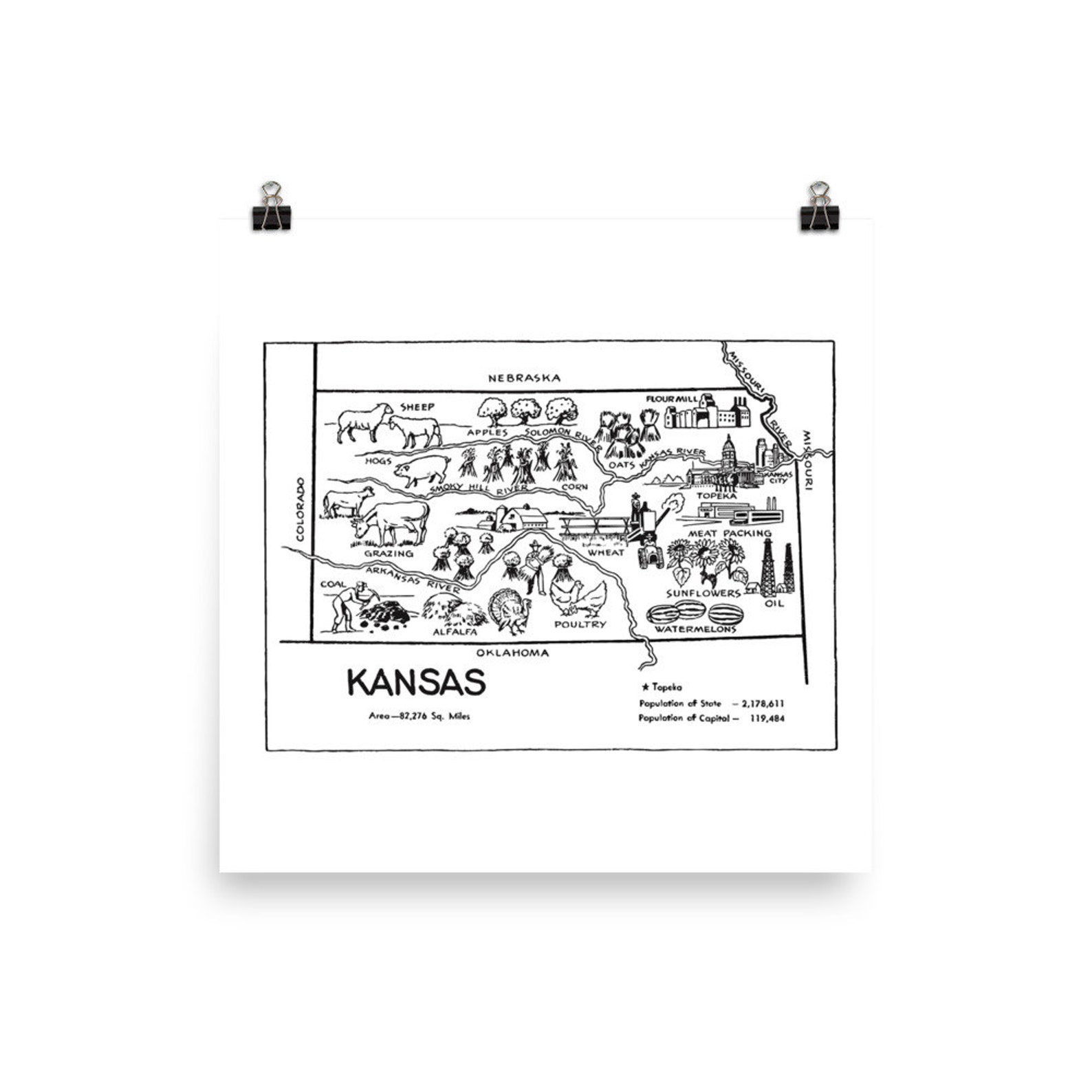 Kansas Map Prints State Wall Art Kansas Poster Travel Decor - Etsy