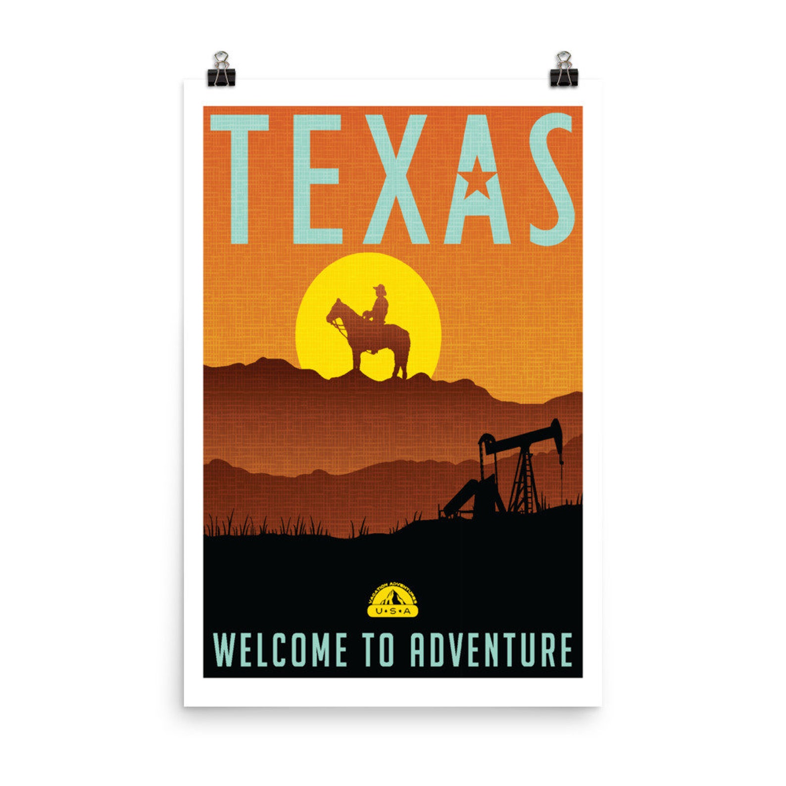 Texas Poster Travel Print Vintage Style Texas Art Western - Etsy