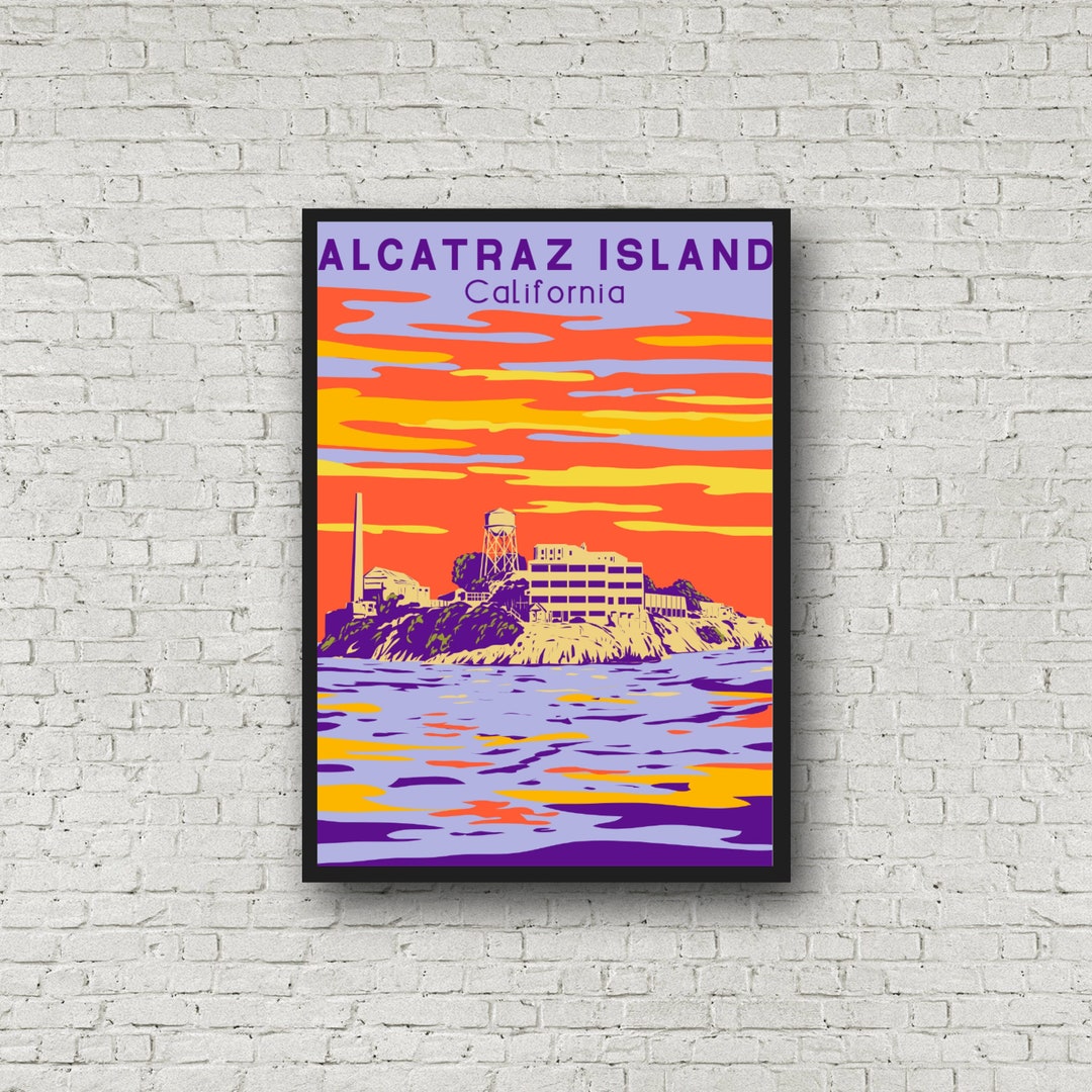 Alcatraz Island Art Print, Retro California Gift Travel Poster - Etsy