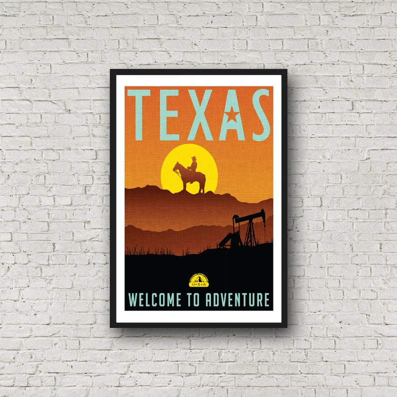 Texas Poster Travel Print Vintage Style Texas Art Western - Etsy