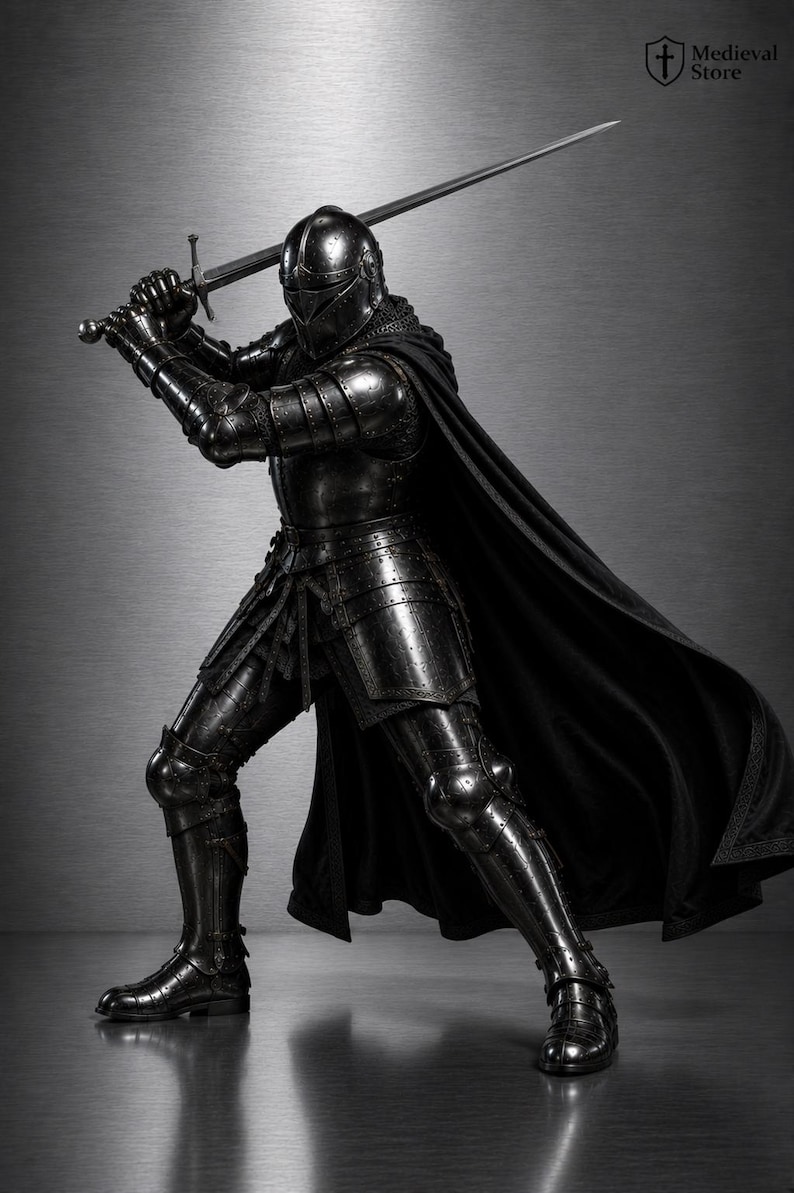 Medieval Knight Armor Suit, Full Body Steel Plate Armor, Gothic Black ...