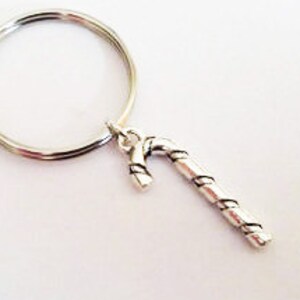 Candy Cane Keychain, Silver Keychain, Christmas Candy Cane Keyring ...
