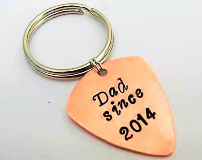 Personalized Guitar Pick Keychain Custom Dad Est. Gift Hand Stamped ...