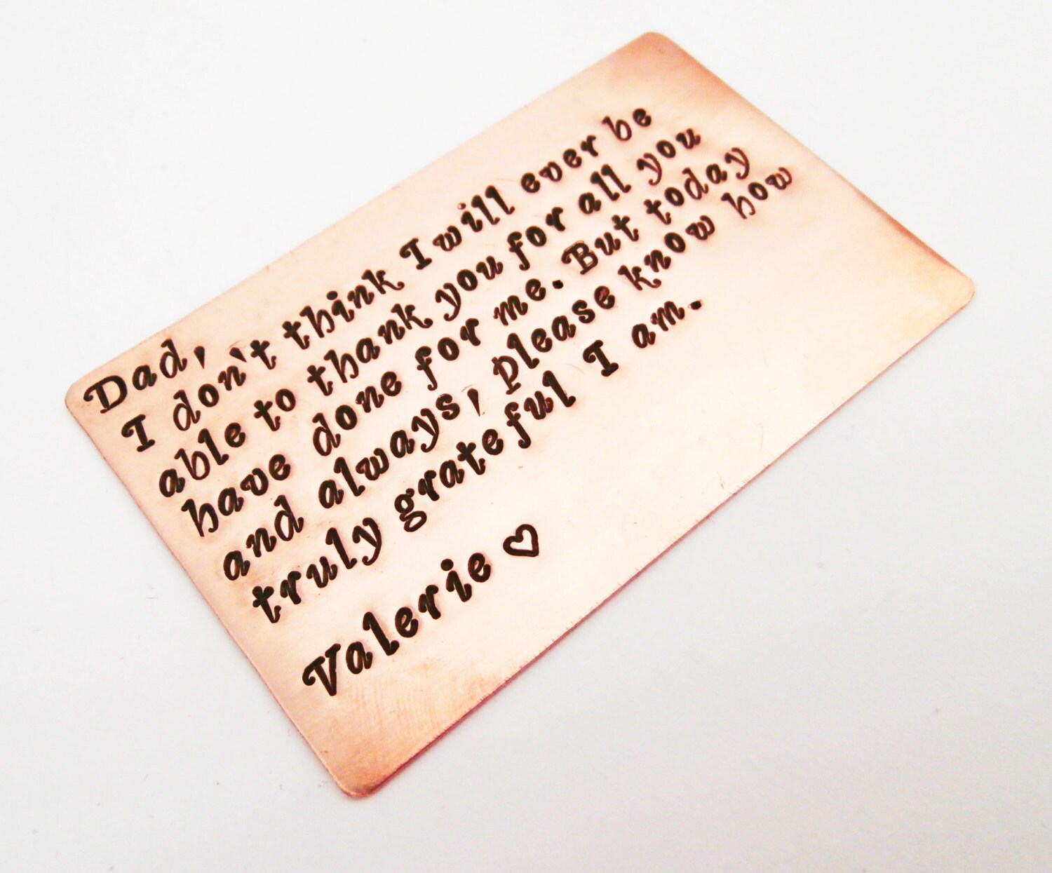 Wallet Insert Card Hand Stamped Copper Wallet Card Custom - Etsy