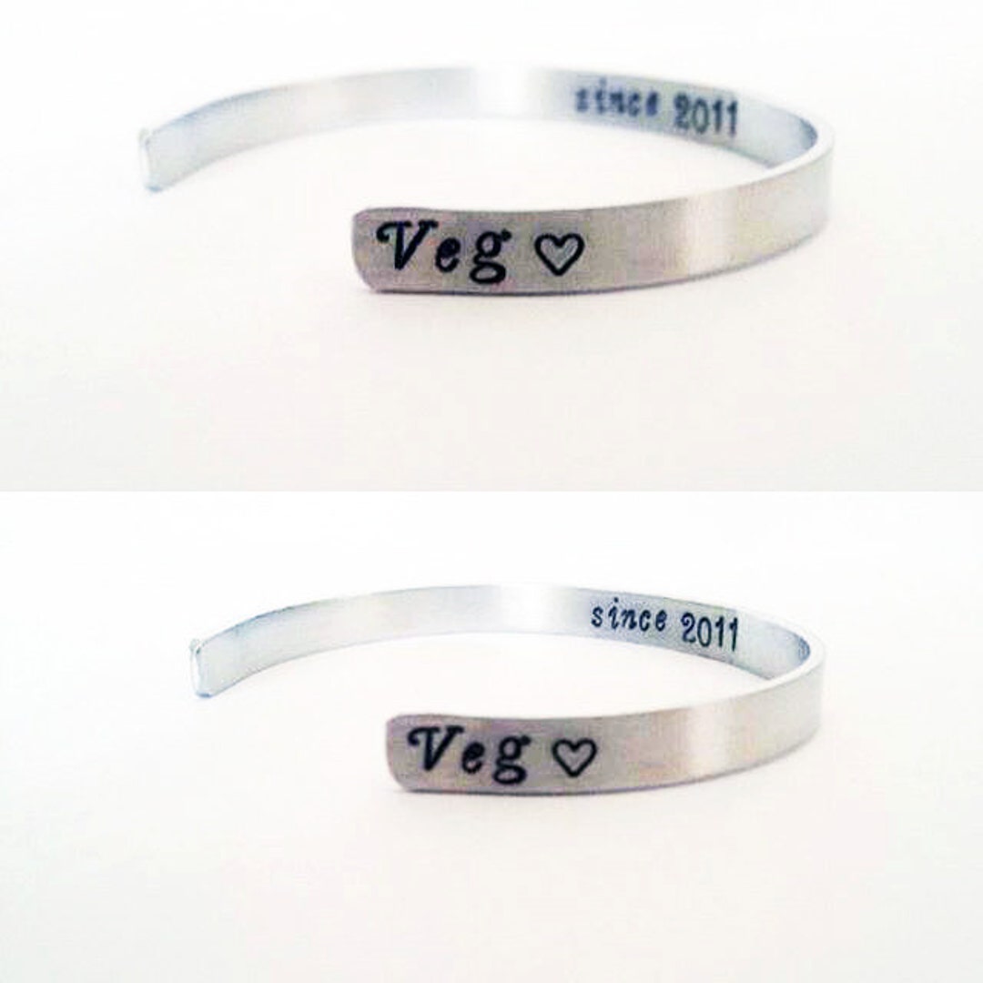 Vegan Bracelet, Vegetarian Bracelet, Veg Bracelet, Handstamped Skinny ...