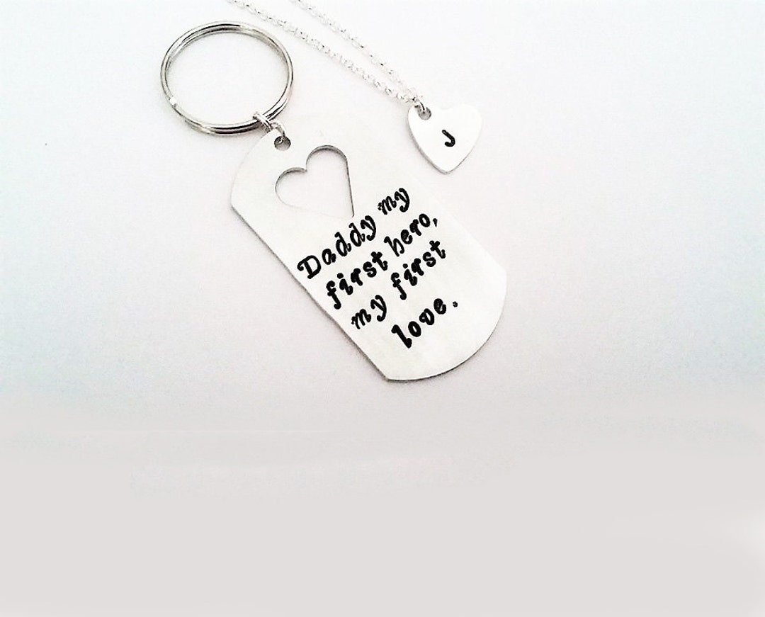 Fathers Keychain Set, Daddy Daughter Necklace Keychain, Heart Cut Out ...