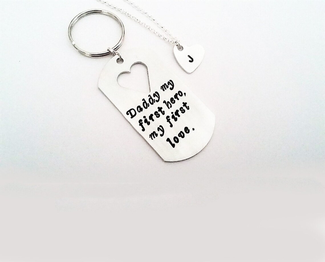 Fathers Keychain Set Daddy Daughter Necklace Keychain Heart - Etsy