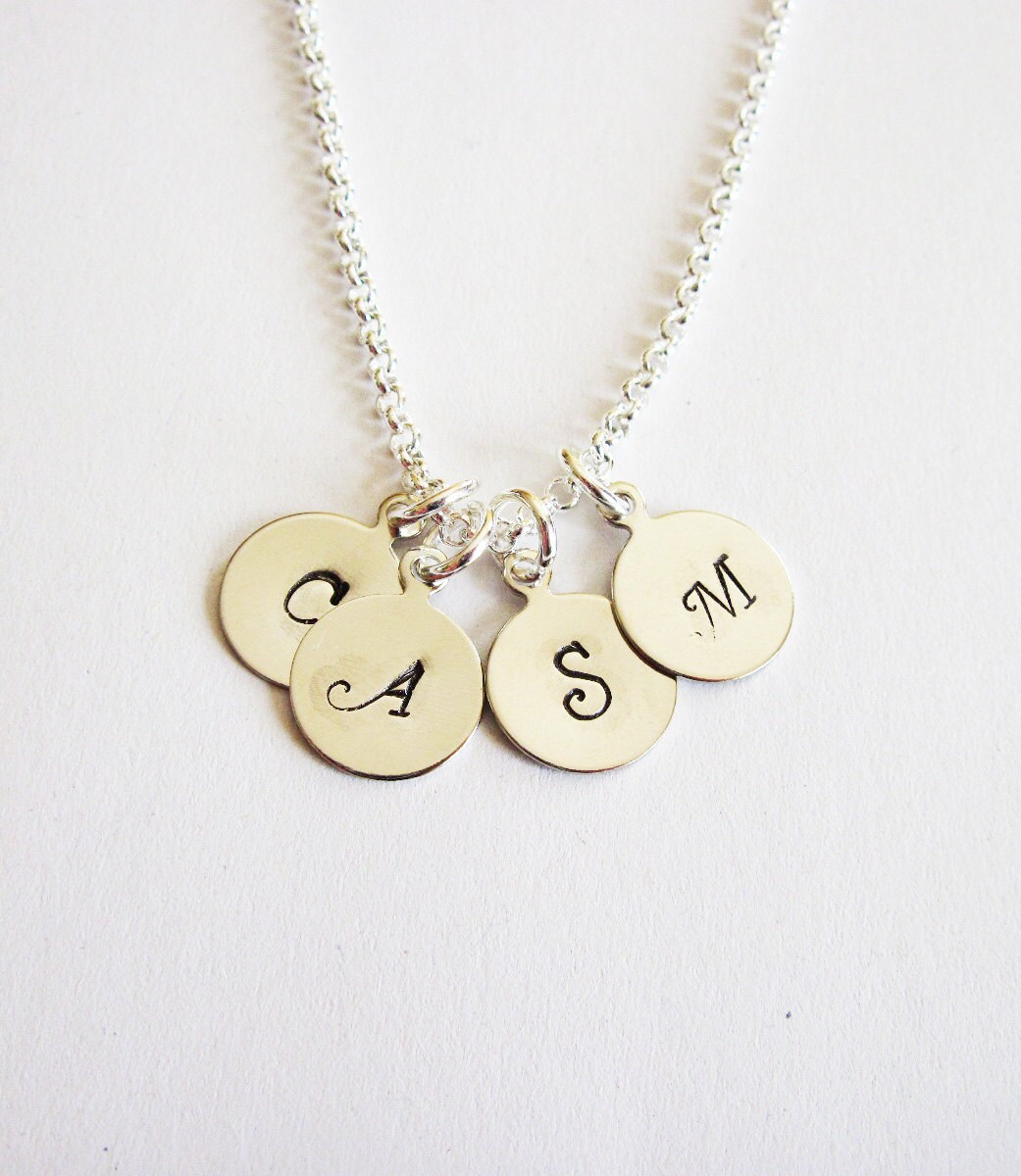 Custom Four Initials Necklace, Hand Stamped Initial Charm, Family ...