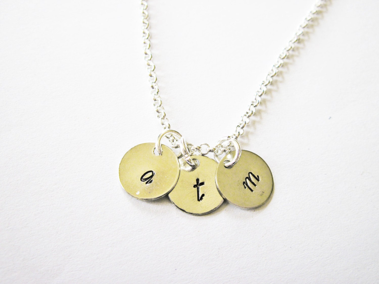 Three Initials Necklace Triple Coin Necklace Engraved 3 - Etsy